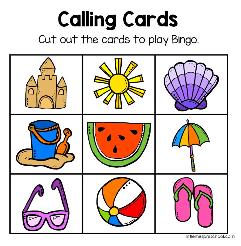 Summer Bingo! Small Group Game or Center | 8 Cards (preschool, Pre-k ...
