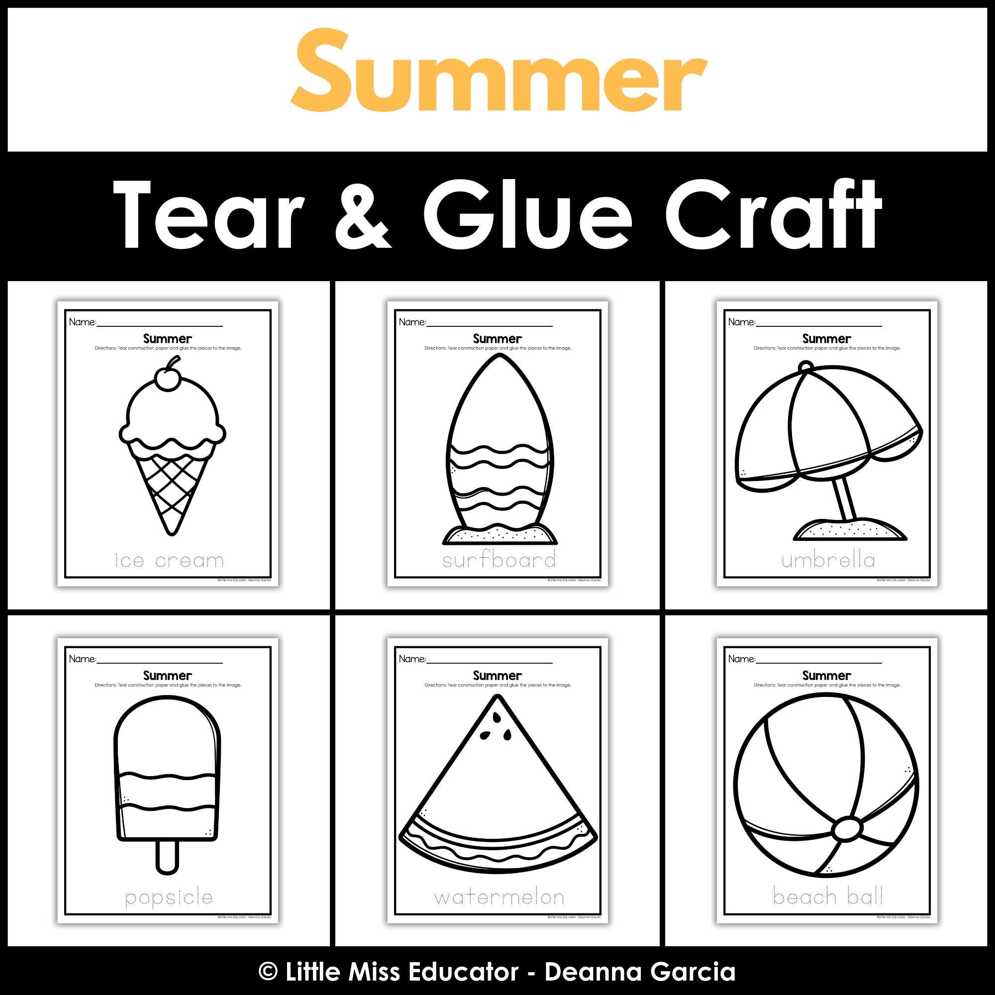 Summer Craft No Prep Tear and Glue Cut Paste Toddler Prek OT Activity ...