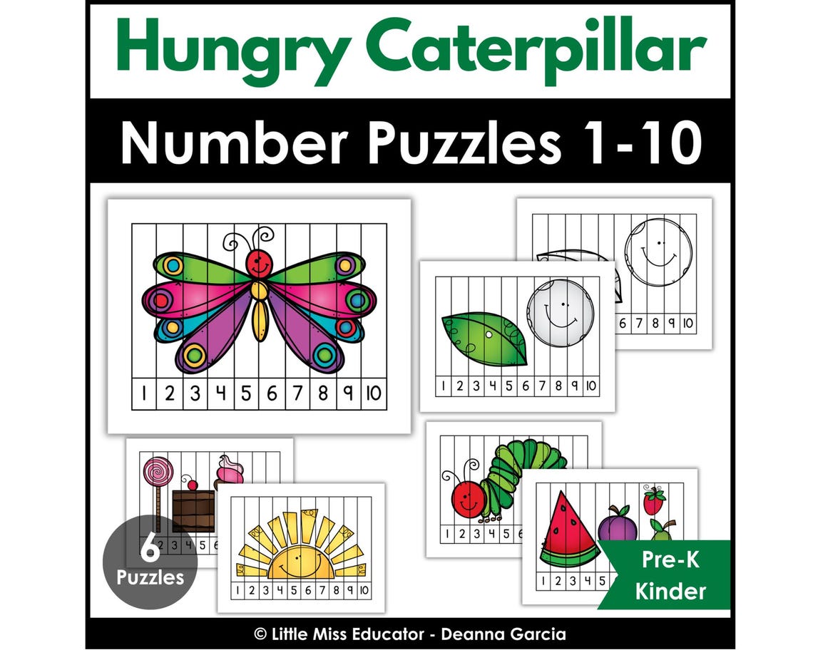 The Hungry Caterpillar Number Puzzles 1-10 | Preschool, Pre-k, Kinder ...