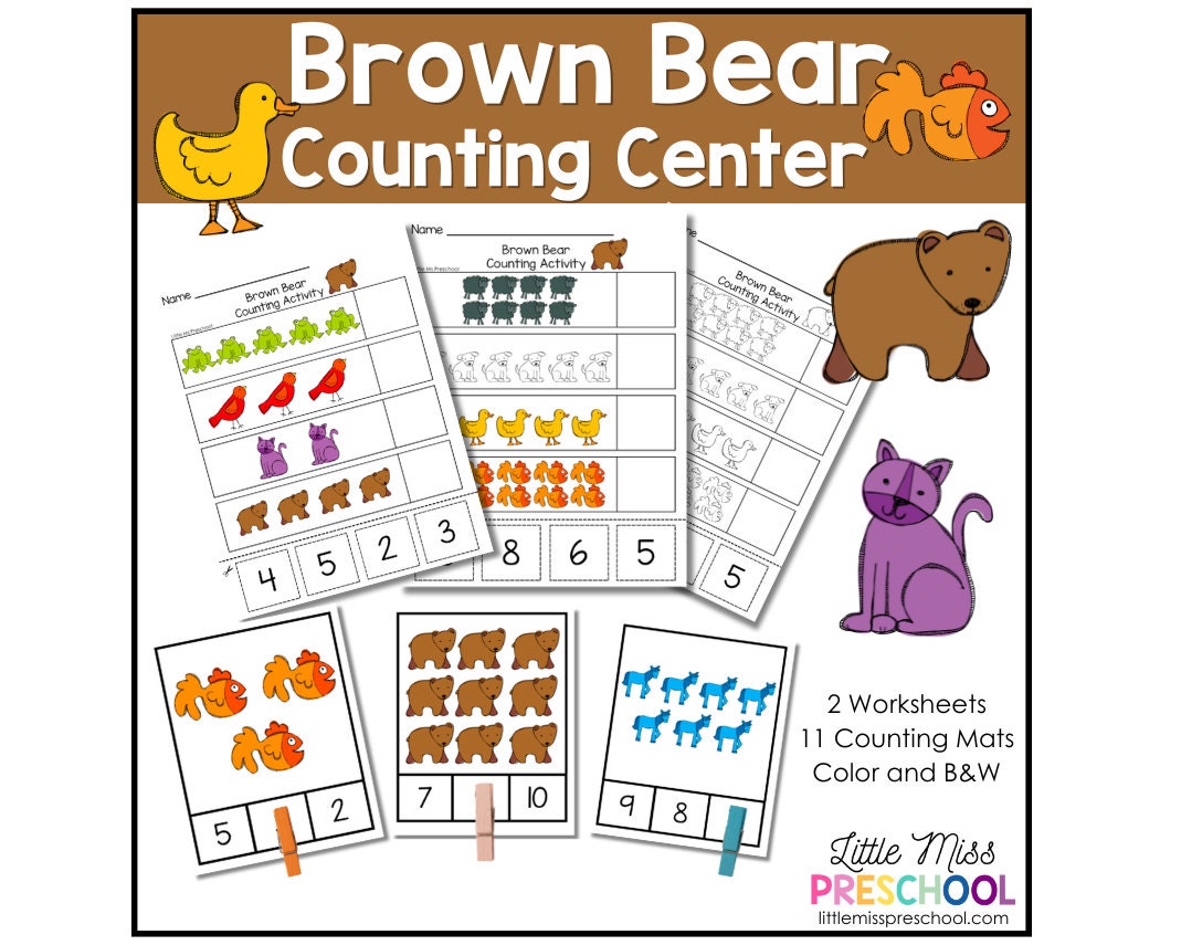 Counting Center & Worksheets Brown Bear preschool, Pre-k, Kinder - Etsy