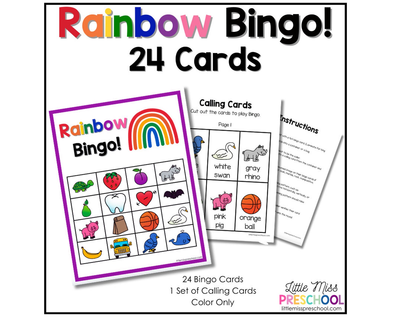 Rainbow Bingo Large Group Game or Center 24 Cards preschool, Pre-k ...