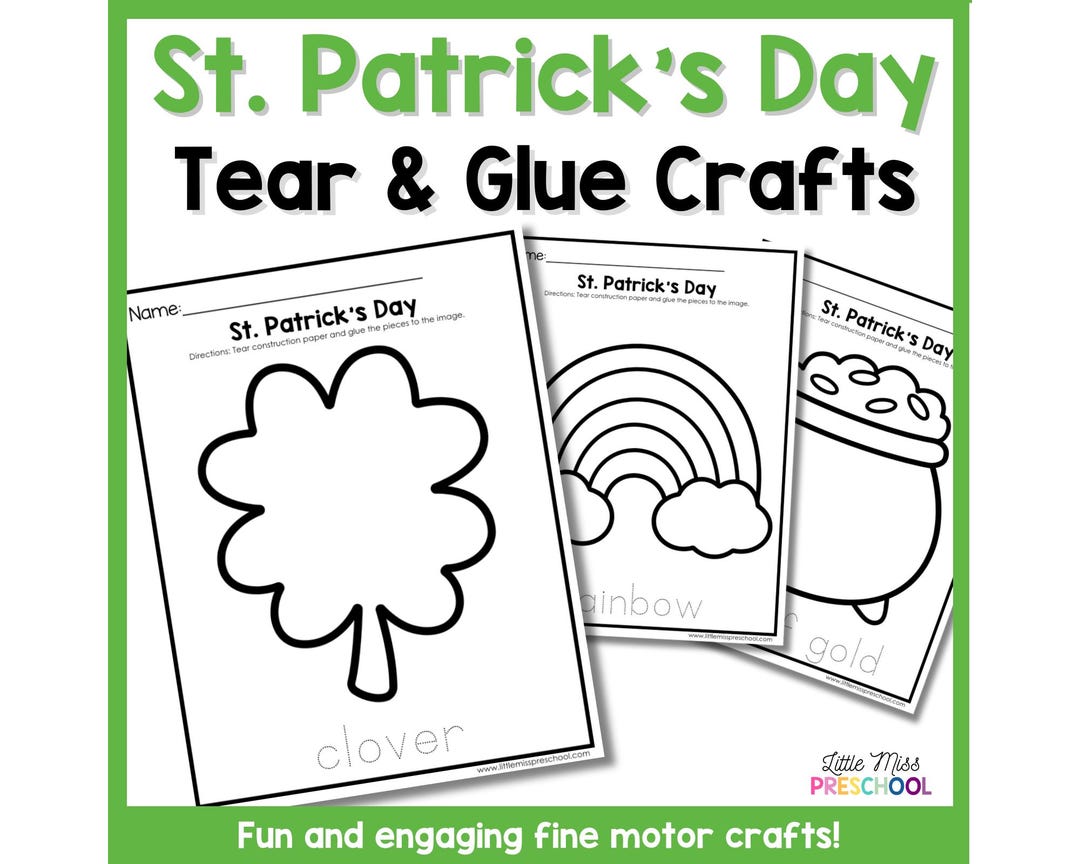 St. Patrick's Day Tear and Glue Crafts (preschool, Pre-k, & Kinder) - Etsy