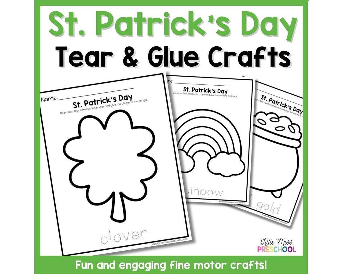 St. Patrick's Day Tear and Glue Crafts (preschool, Pre-k, & Kinder) - Etsy
