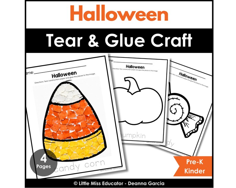 Halloween Tear & Glue Crafts | Preschool, Pre-k, Kinder - Etsy