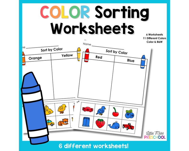 Color Sorting Worksheets (preschool, Kindergarten) - Etsy