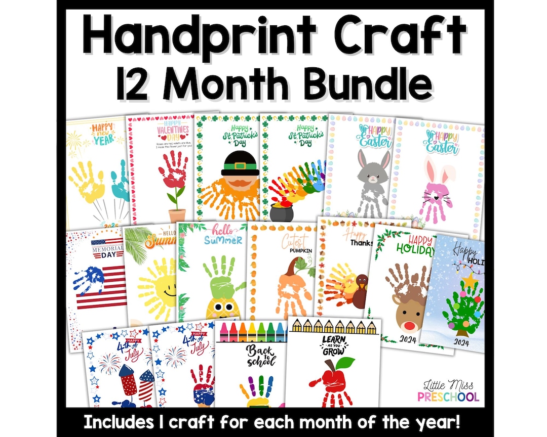 Holiday Handprint Crafts 12 Month Digital BUNDLE - January to December ...