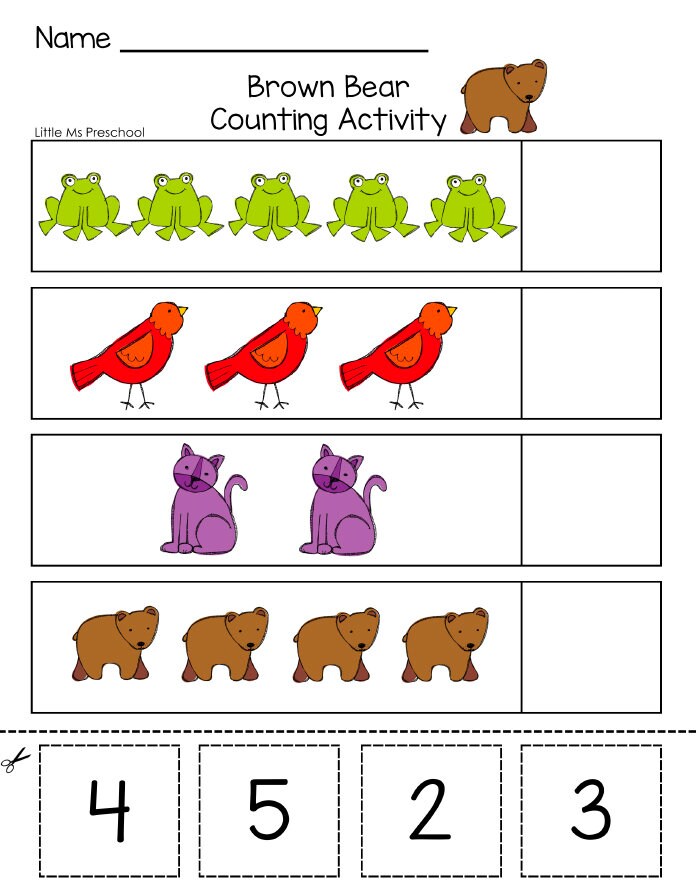 Counting Center & Worksheets - Brown Bear (preschool, Pre-k, Kinder) - Etsy