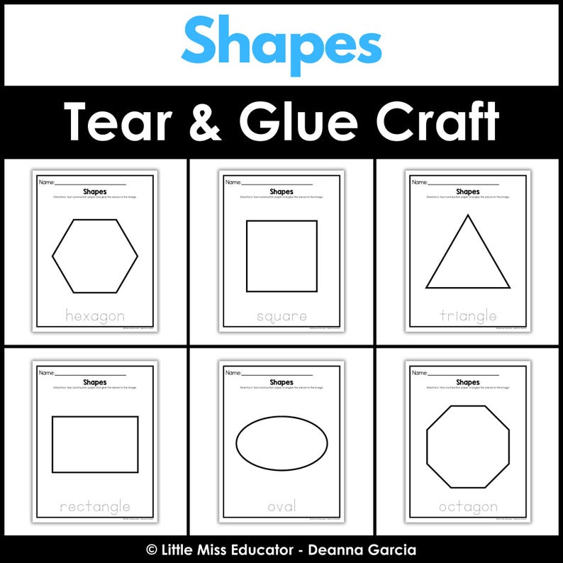 Shapes Tear & Glue Craft | Preschool, Pre-k, Kindergarten - Etsy
