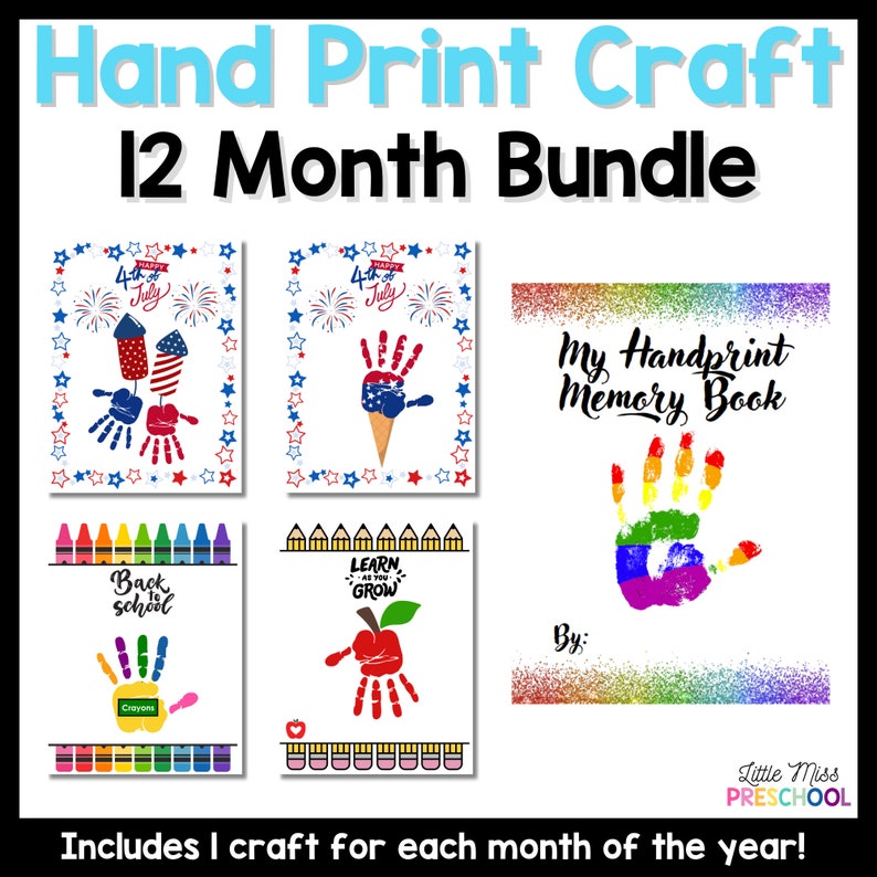Holiday Hand Print Crafts 12 Month Digital BUNDLE - January to December ...