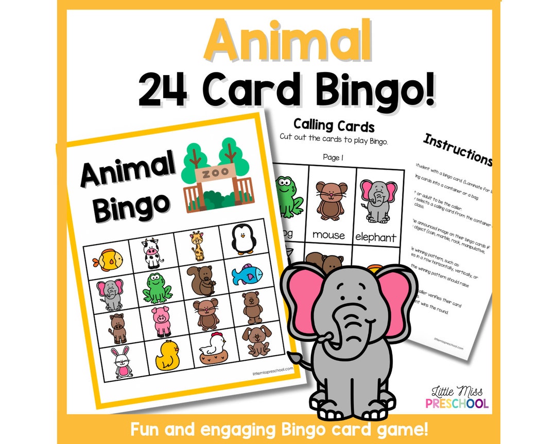 Animal Bingo! Large Group Game or Center | 24 Cards | (preschool, Pre-k ...
