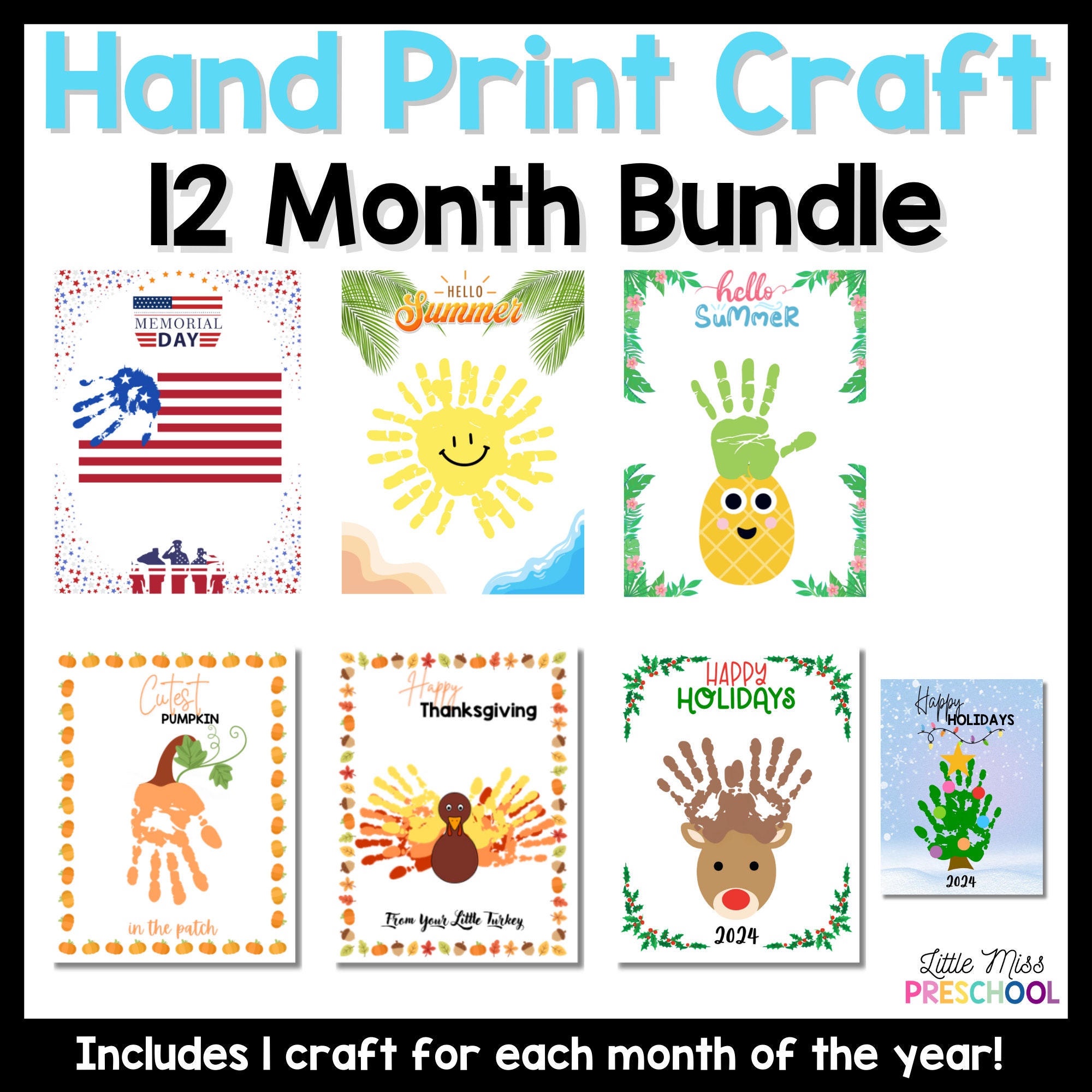 Holiday Hand Print Crafts 12 Month Digital BUNDLE - January to December ...