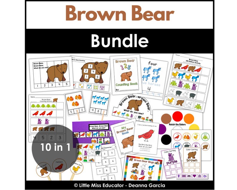 Brown Bear Coloring Pages Activities Prek Kinder Bundle Worksheets ...