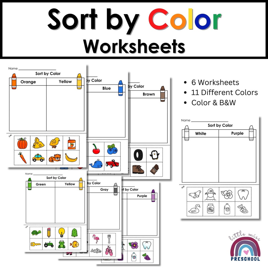 Color Sorting Worksheets preschool, Kindergarten - Etsy
