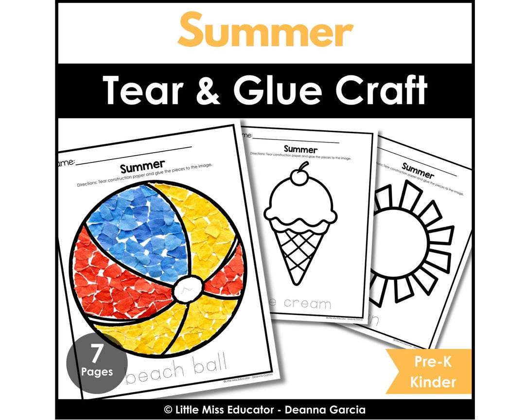 Summer Craft No Prep Tear and Glue Cut Paste Toddler Prek OT Activity ...