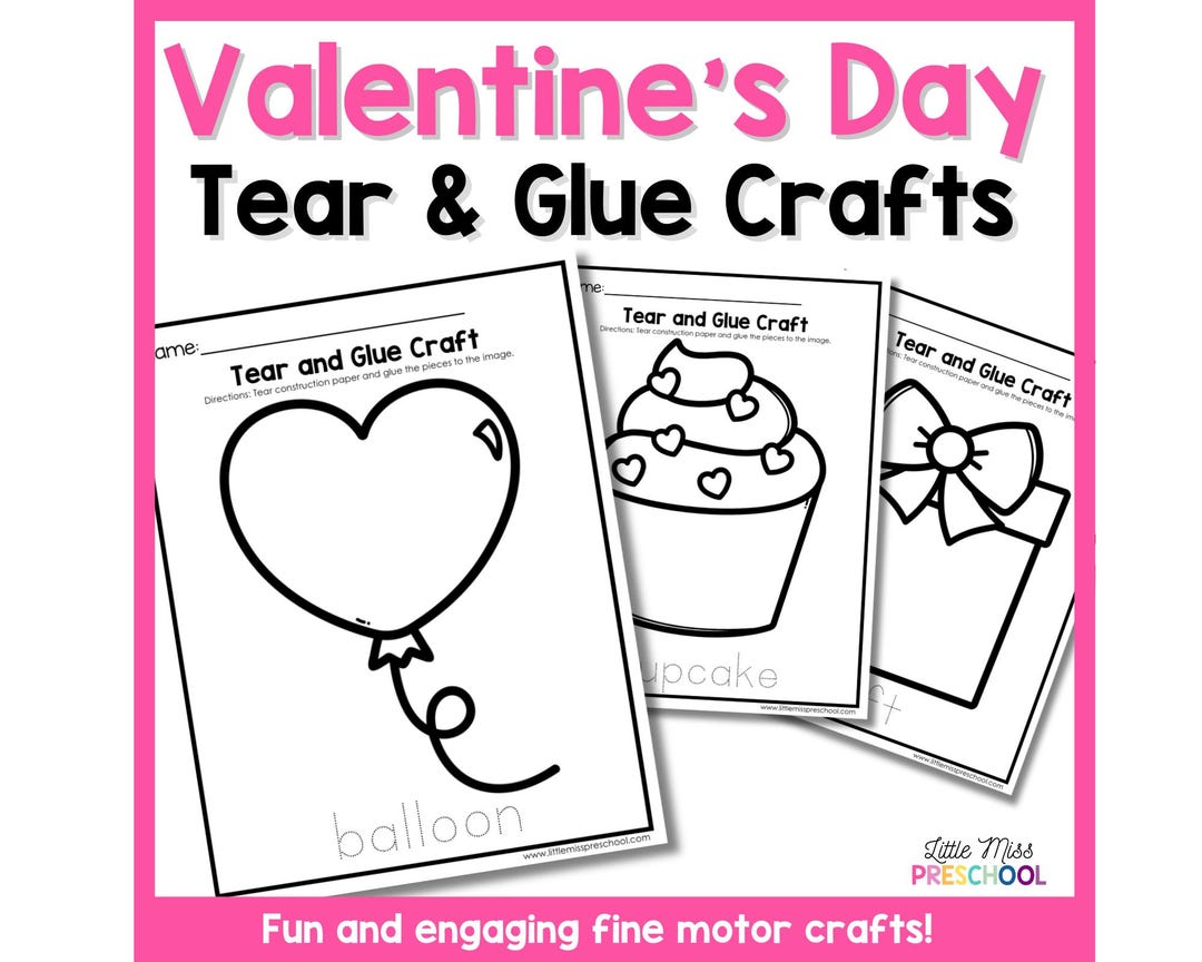 Valentine's Day Tear and Glue Crafts (preschool, Pre-k, & Kinder) - Etsy