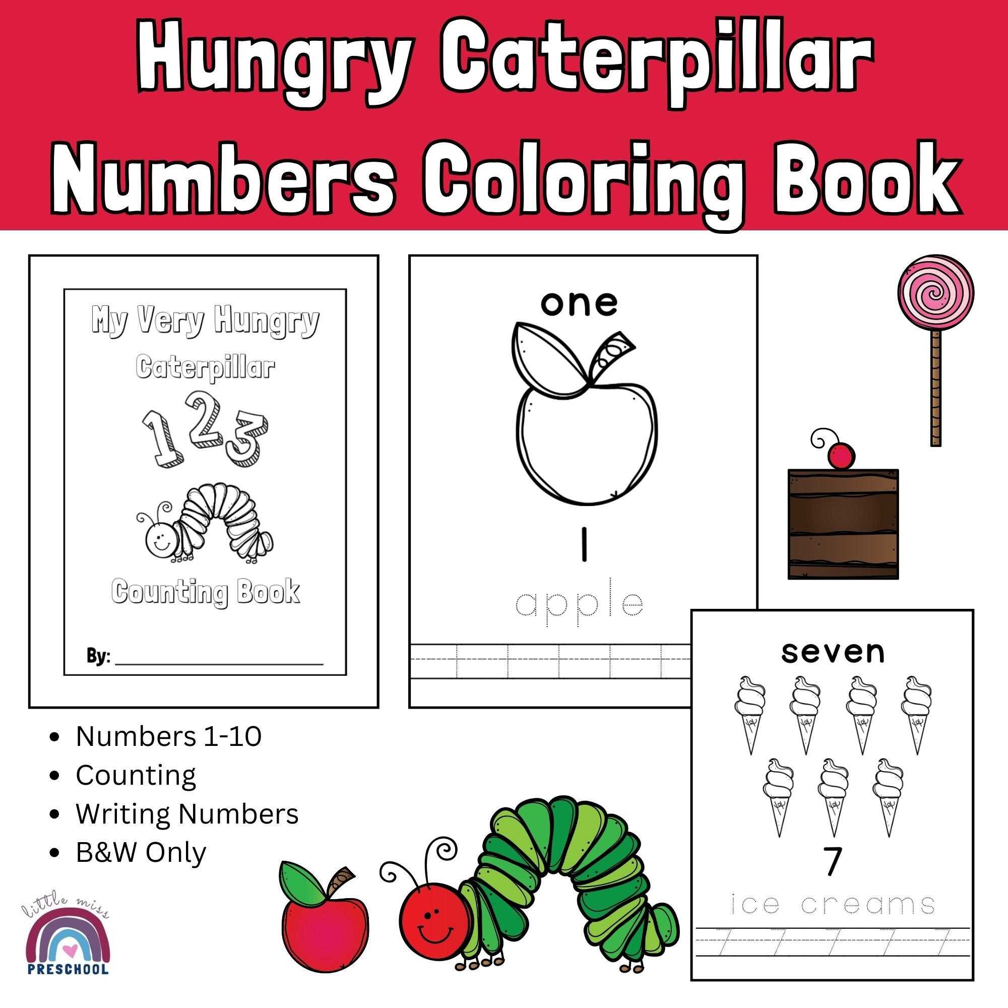 The Very Hungry Caterpillar Numbers Coloring Book - Etsy