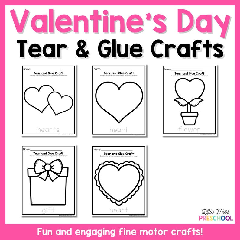 Valentine's Day Tear and Glue Crafts (preschool, Pre-k, & Kinder) - Etsy