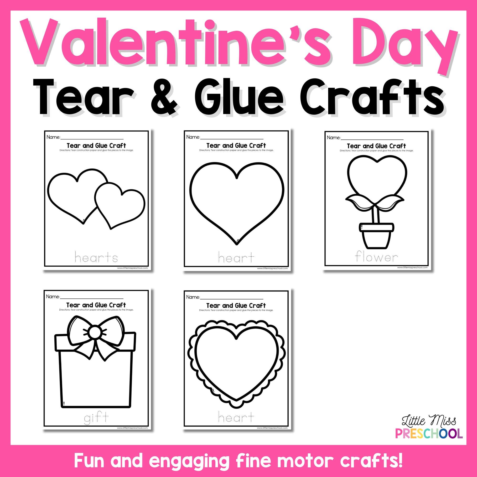 Valentine's Day Tear and Glue Crafts (preschool, Pre-k, & Kinder) - Etsy