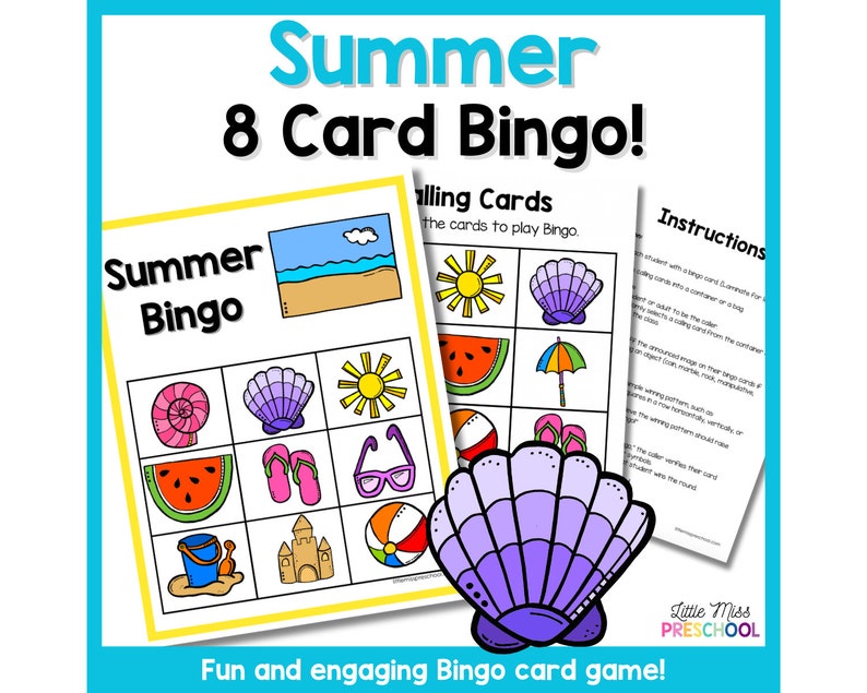 Summer Bingo! Small Group Game or Center | 8 Cards (preschool, Pre-k ...
