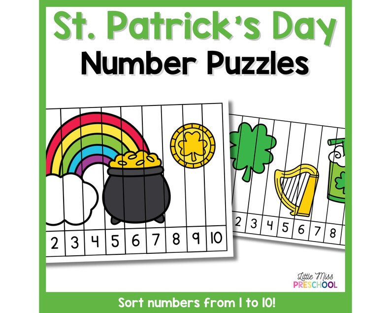 St. Patrick's Day Number Puzzles 1-10 - Etsy