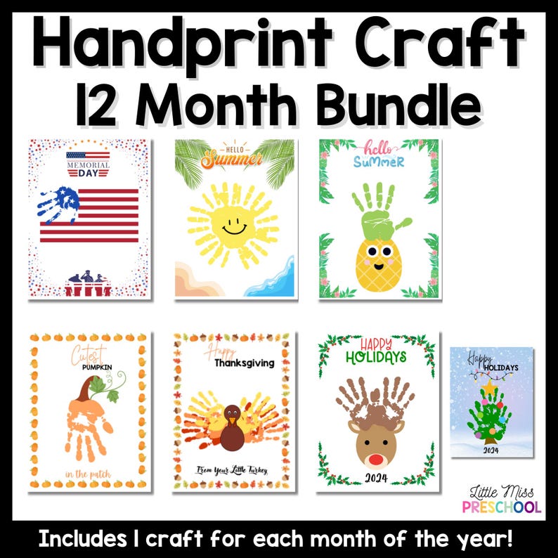 Holiday Handprint Crafts 12 Month BUNDLE - January to December | Pre-k ...