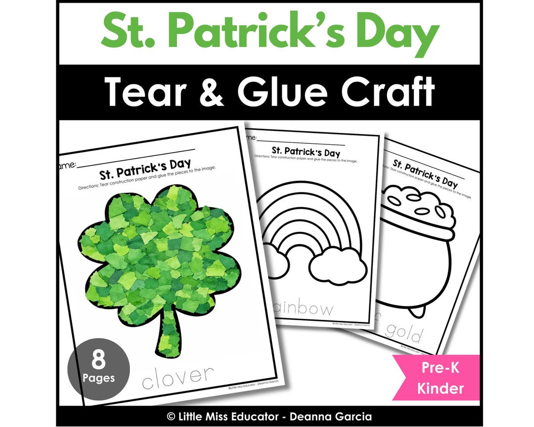 St. Patrick's Day Tear and Glue Crafts | Preschool, Pre-k, & Kinder - Etsy