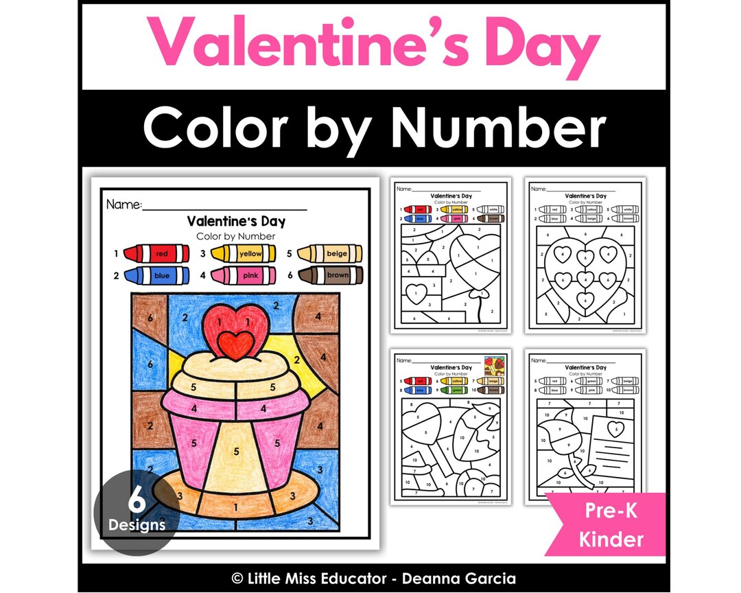 Valentine’s Day Color by Number Worksheets | Numbers 1–10 Practice - Etsy