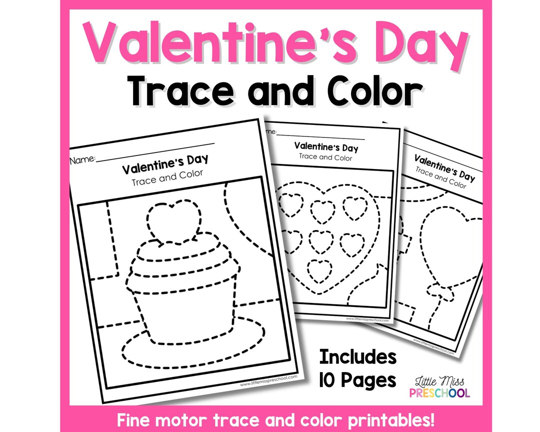 Valentine's Day Trace and Color Printable Pages (10 Pages) - Etsy