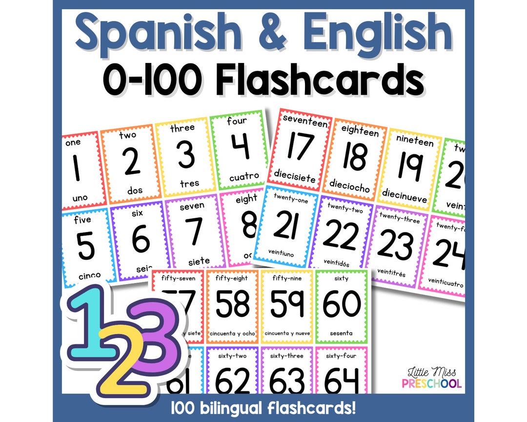Spanish & English Number Flashcards 0-100 Counting Practice - Etsy