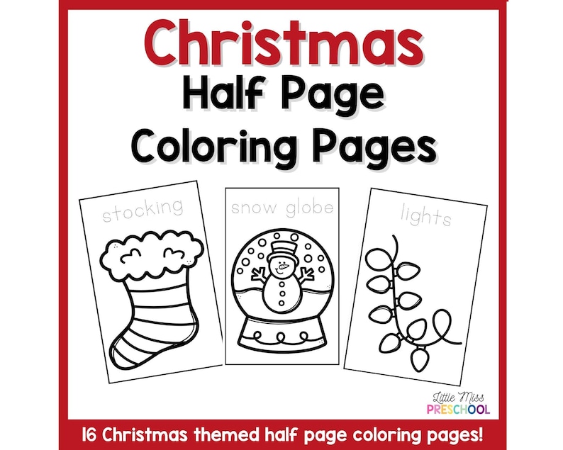 Christmas Coloring Pages (half Page) - Etsy