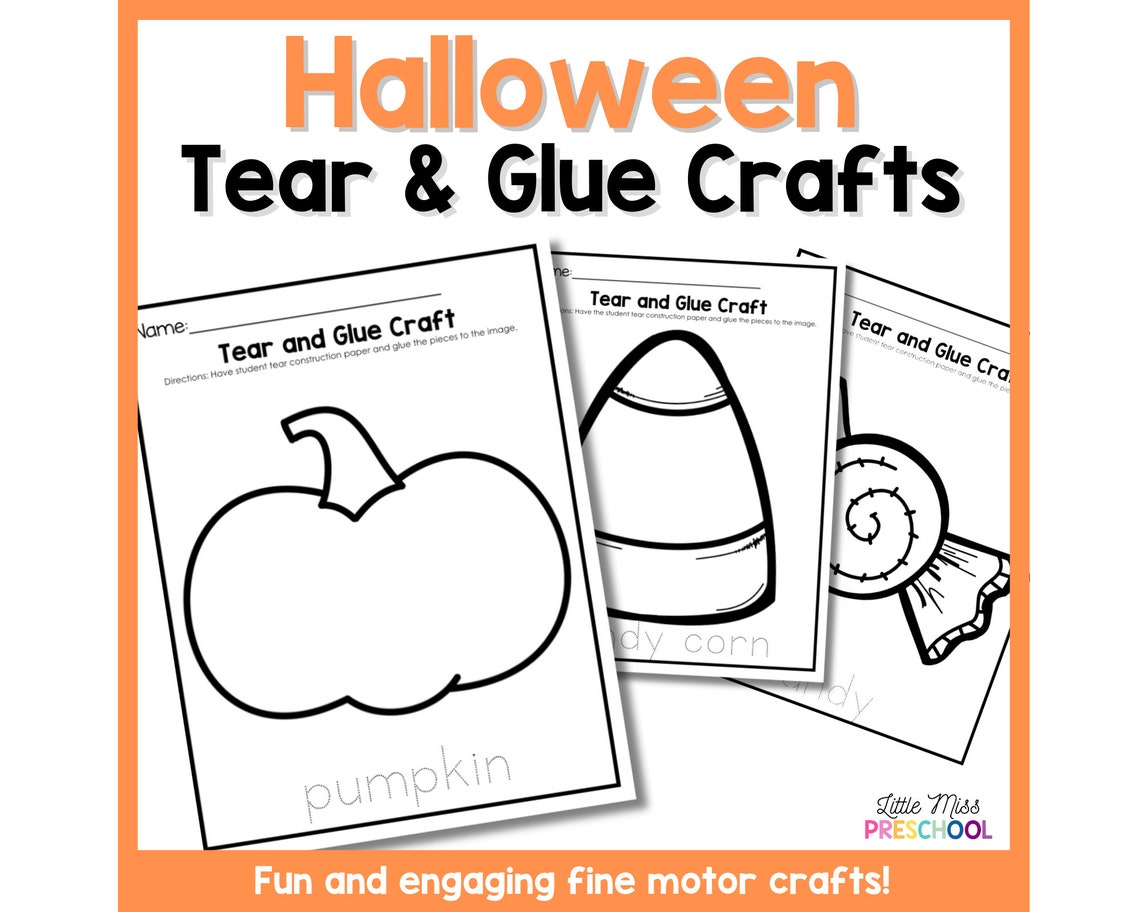 Halloween Tear & Glue Crafts (preschool, Pre-k, Kinder) - Etsy