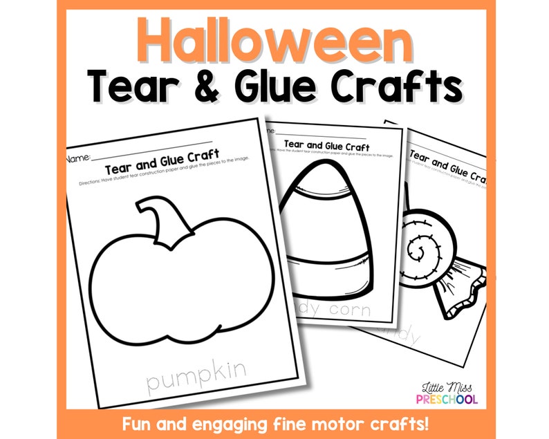 Halloween Tear & Glue Crafts (preschool, Pre-k, Kinder) - Etsy