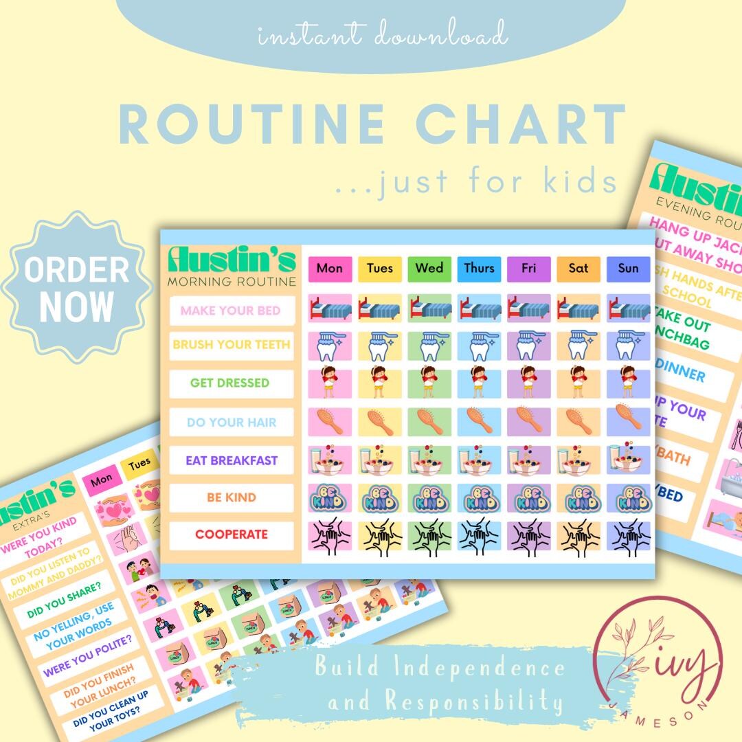 Printable Routine Chart Bundle for Kids | Morning, Evening & Behavior ...