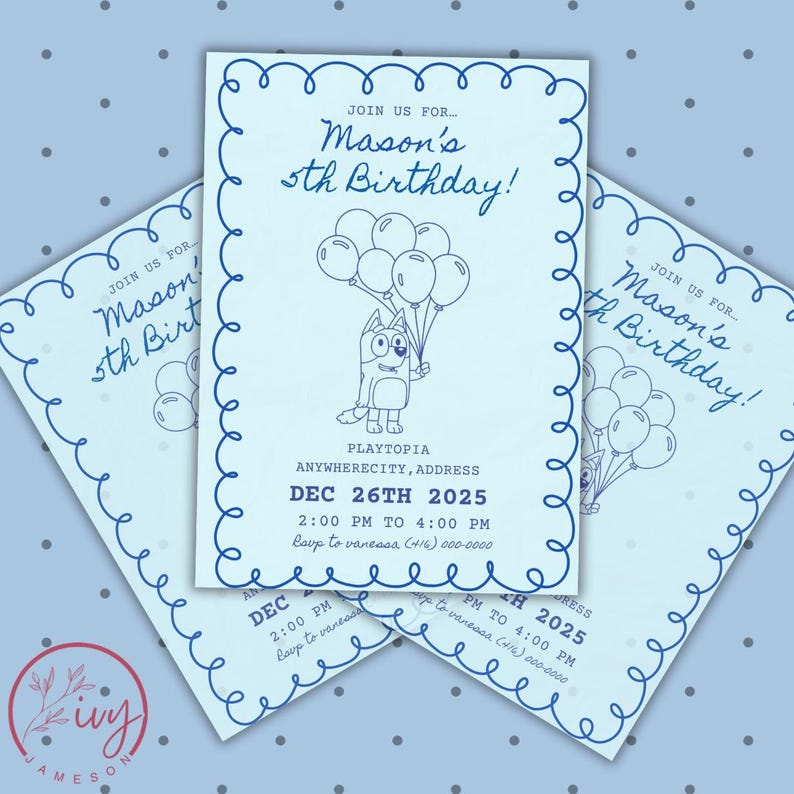 Minimalist Bluey Birthday Invitation | Editable Bluey Party Invite ...