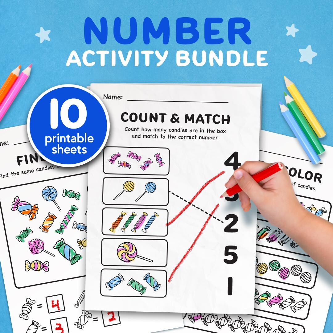 Preschool Counting Worksheets Bundle | 10 Digital Printable Activity ...