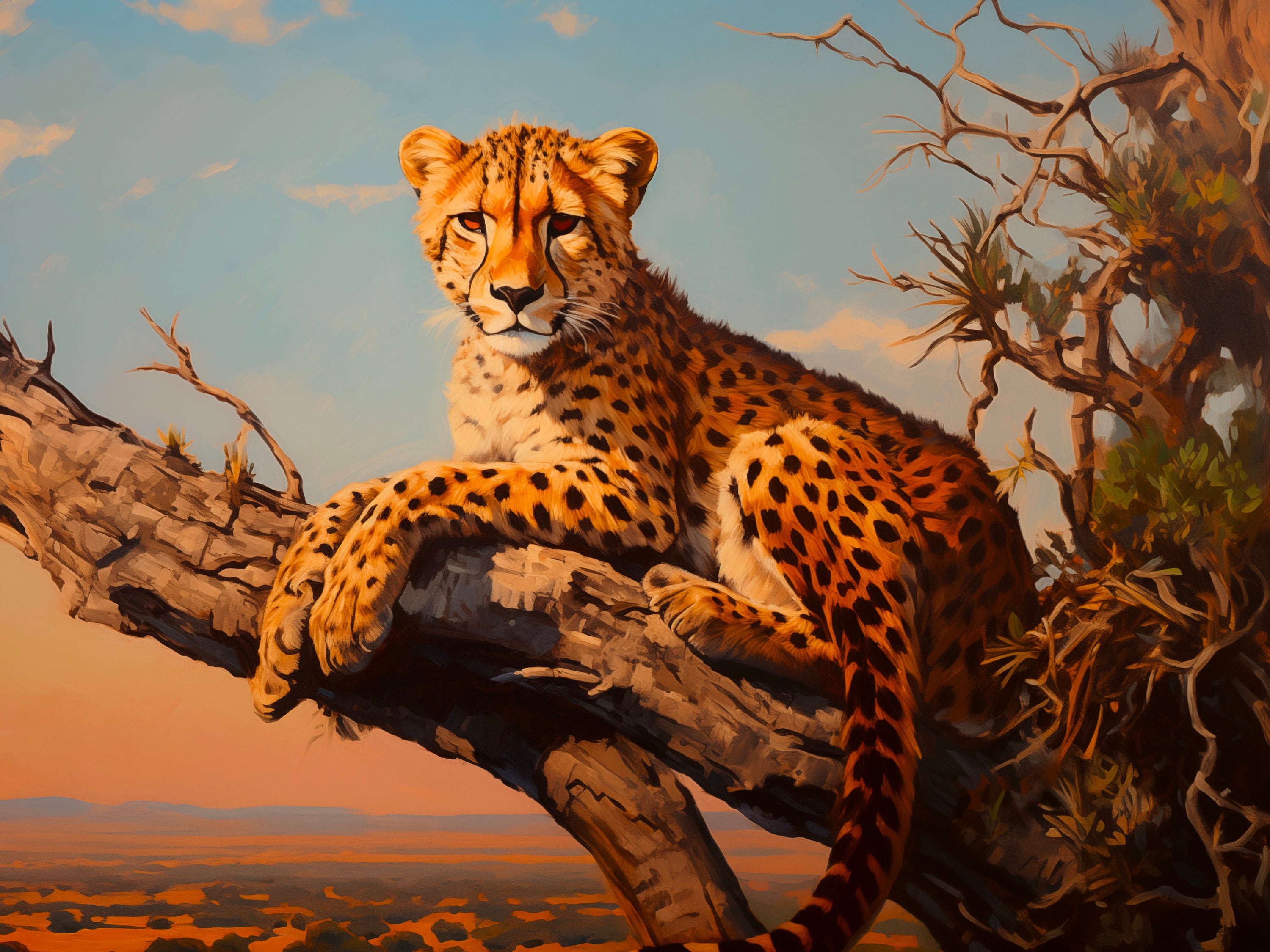 Cheetah Oil Painting Digital Wall Art - Jungle Animal - Nature Digital ...