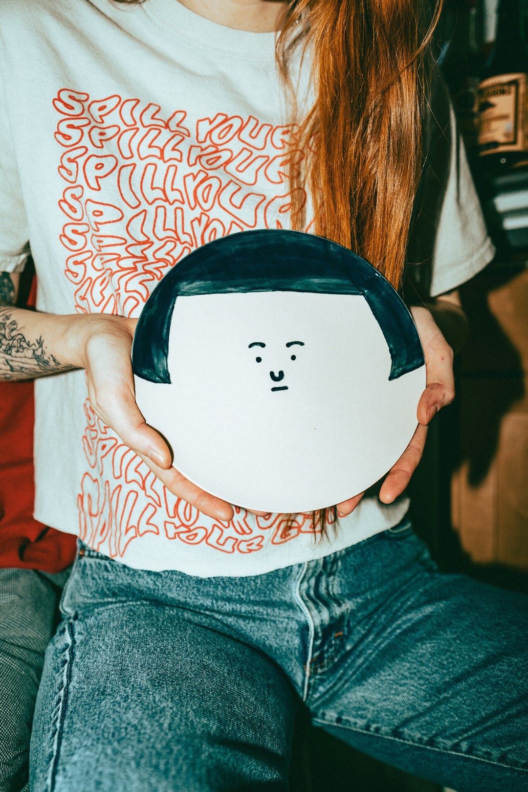 Hand Painted Ceramic Pottery | Big Face Plate | Handmade Cute Aesthetic ...