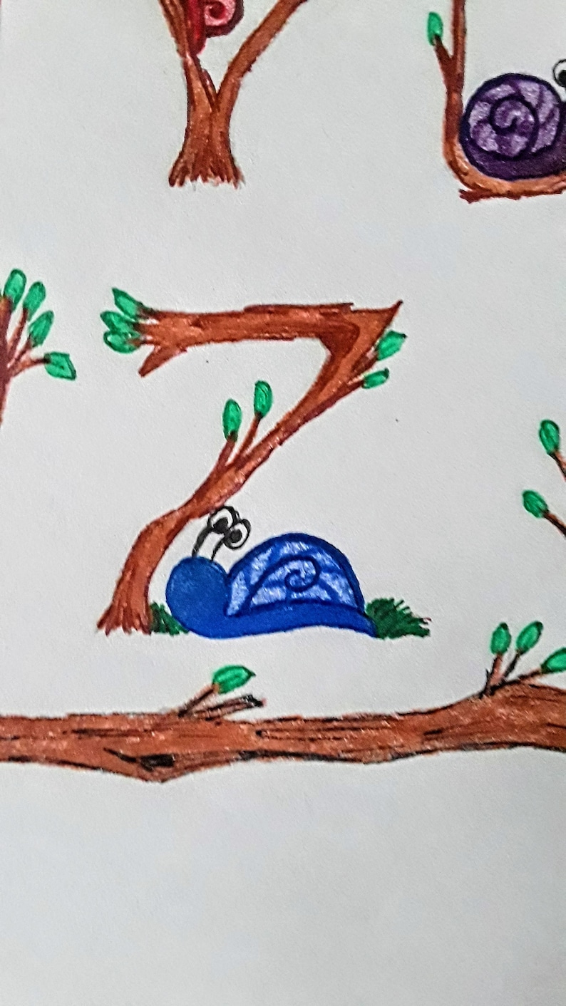 Snail Print Nursery Alphabet Wall Art; Colorful Bright Fun Cartoon ...
