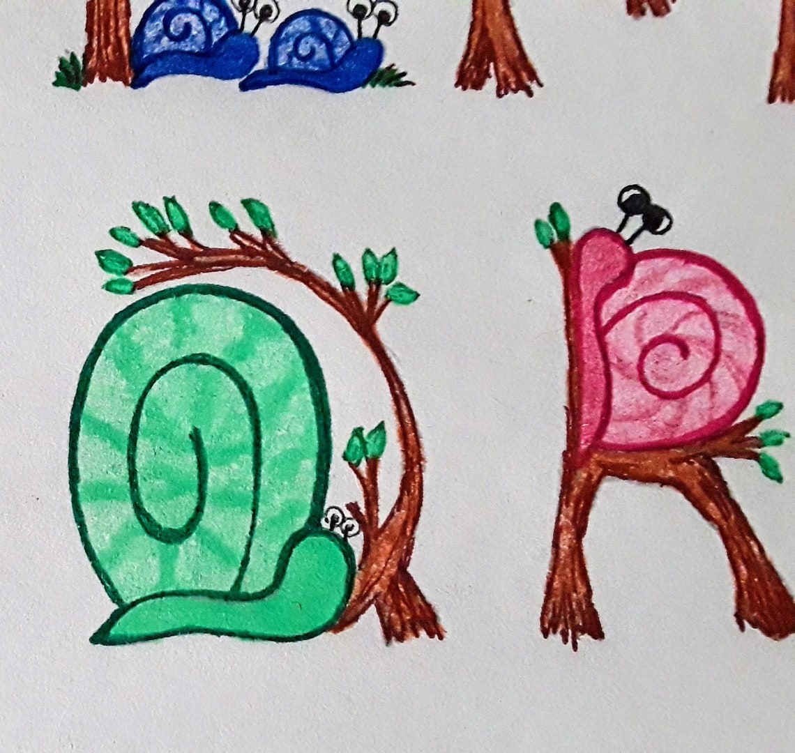 Snail Print Nursery Alphabet Wall Art Colorful Bright Fun Cartoon ...