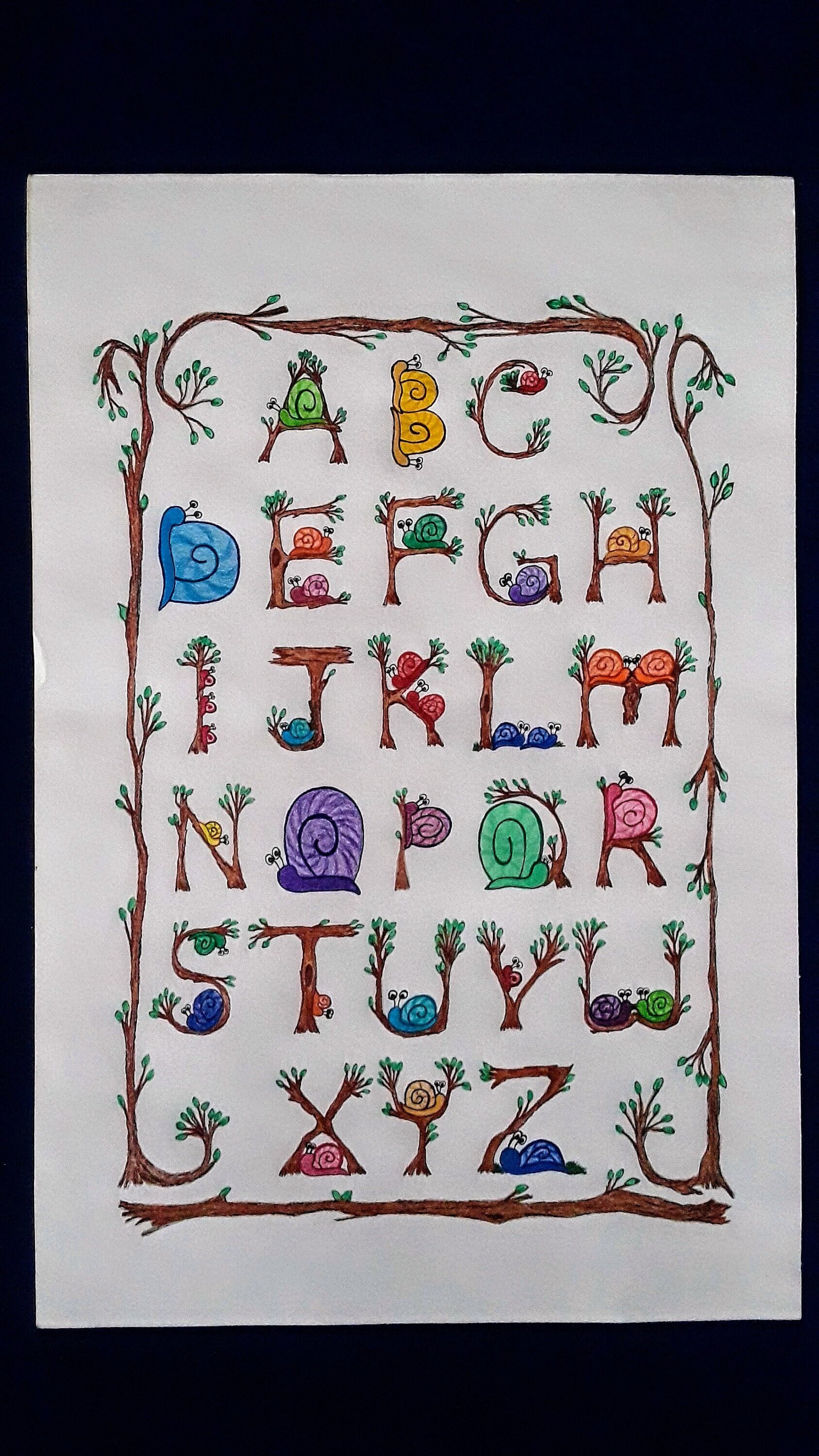 Snail Print Nursery Alphabet Wall Art; Colorful Bright Fun Cartoon ...