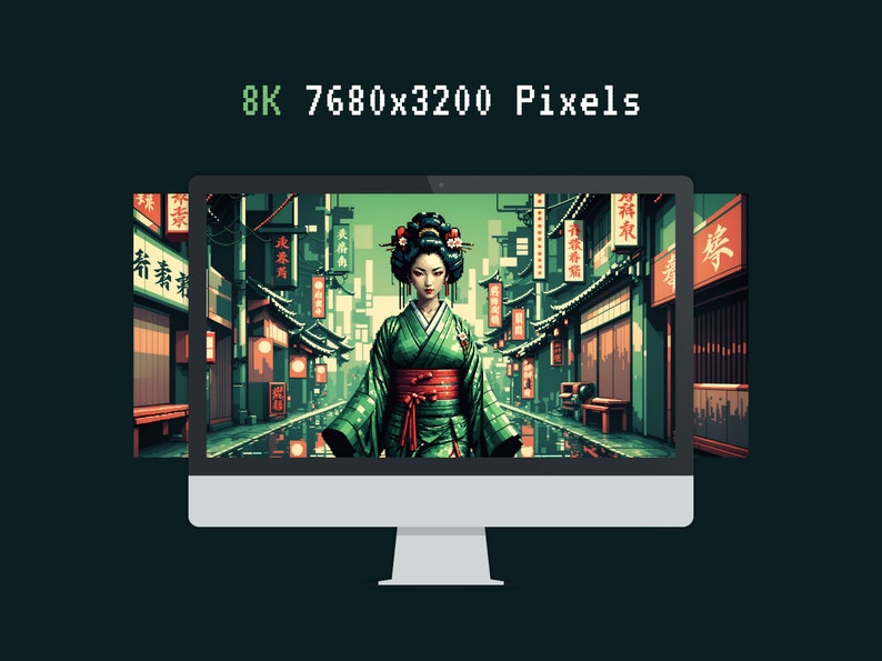 Pixel Art Japanese Geisha Wallpaper Background Neo-ukiyo-e - Etsy