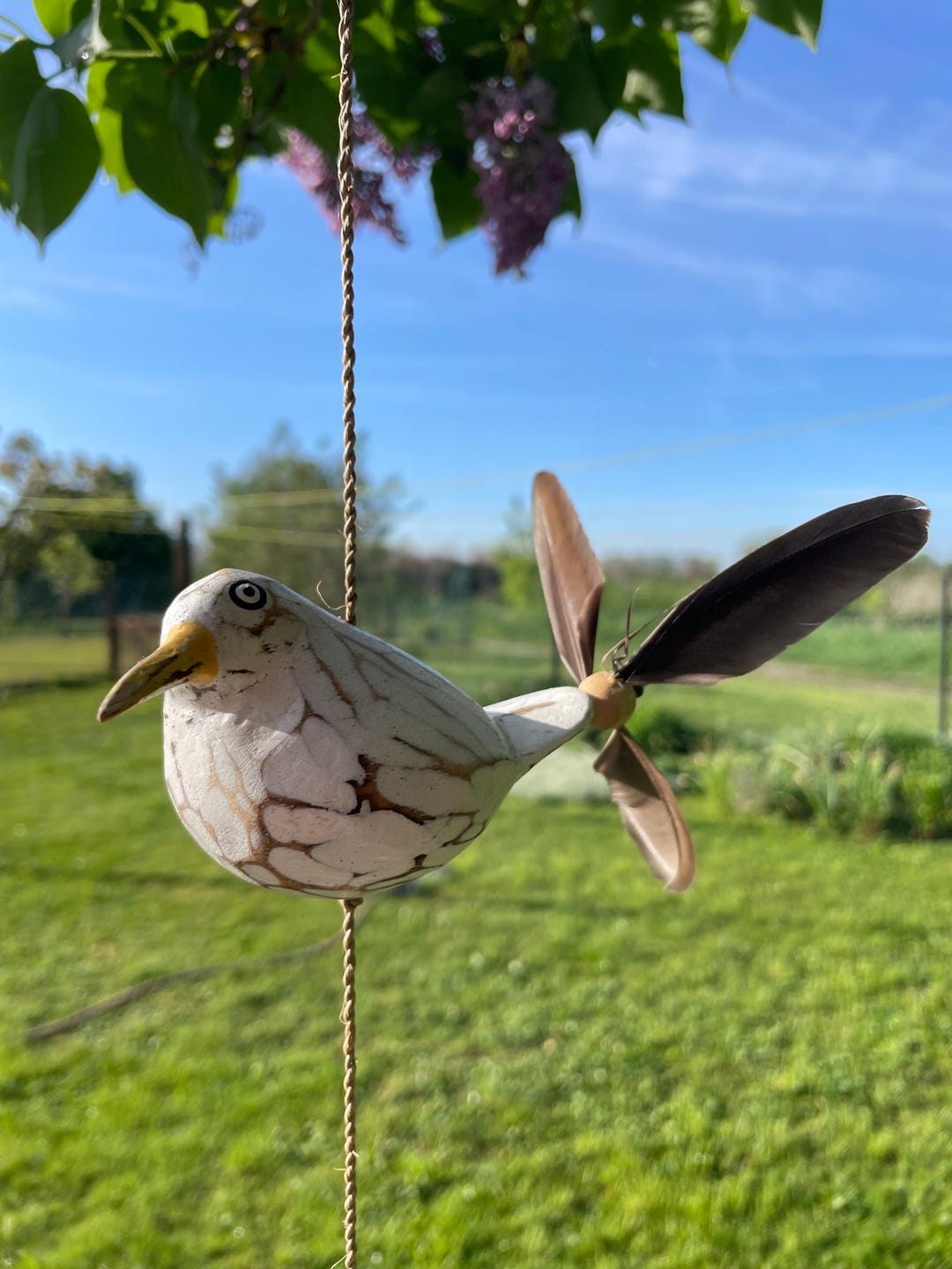 Seagull With Feather Propeller Wind Chime Made of Wood, 50 Cm Long - Etsy
