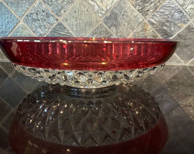 Vintage 13-inch Indiana Glass Ruby Band Diamond Point Large Salad Bowl ...