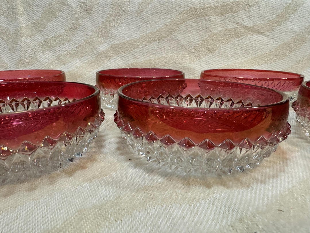 Vintage Indiana Glass Diamond Point Ruby Flash 5 Bowls Set of 7 - Etsy