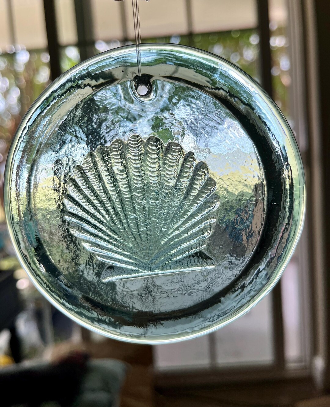 Blue Glass Sun Catcher Sea Shell Design Glass Coastal Decor Beach ...