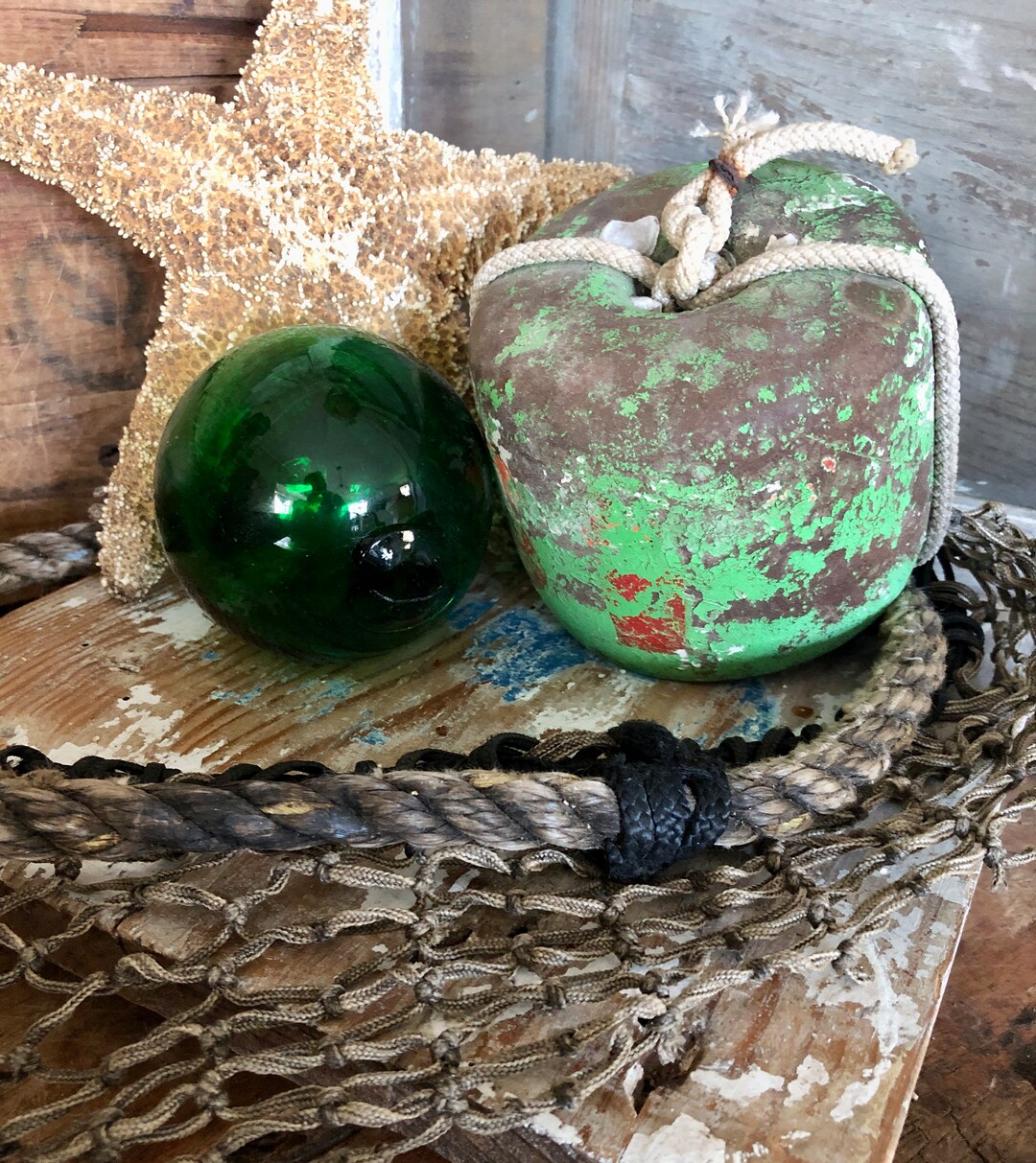 Green Glass Fishing Float Small Glass Floater Nautical Decor Coastal ...