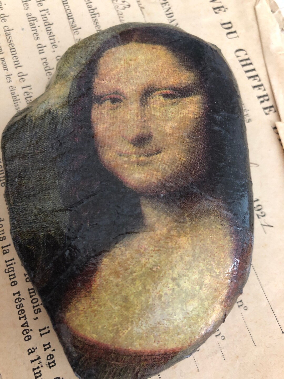 Mona Lisa Rice Paper Decoupage Flat River Stone Paperweight Altar ...