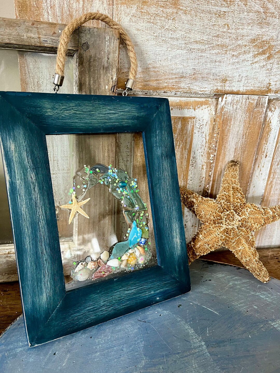 Ocean Wave Resin Art * Framed Shell Sea Glass Assemblage * Beach Finds ...