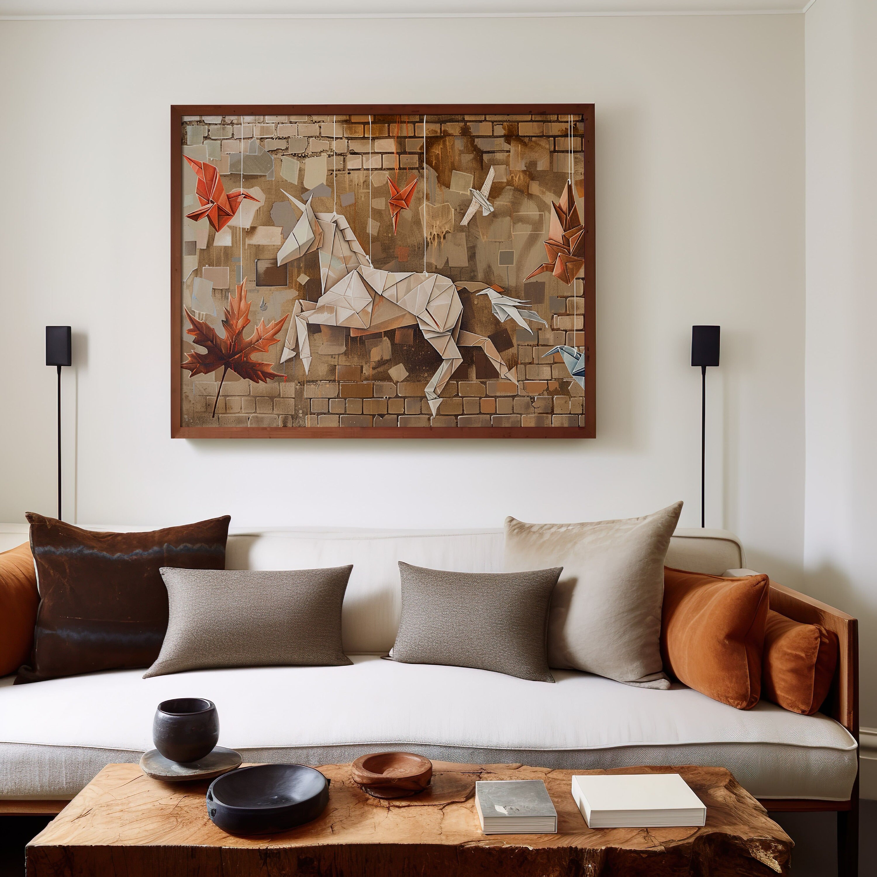 Origami Horse Unicorn Poster Origami, Flying, Ancient Brick Wall ...