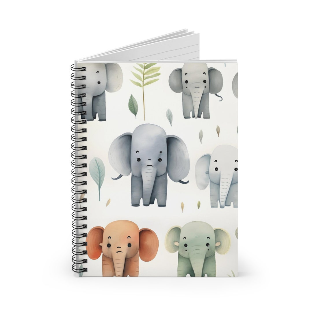 Cute Elephants Spiral Notebook, Cute Ruled Notebook, Animal Theme ...